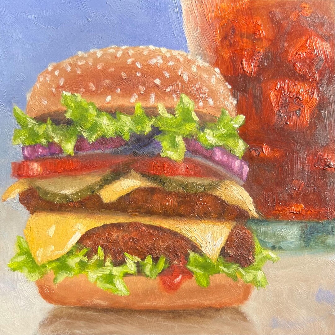 Cheeseburger and Coke Oil Painting: Kitchen Wall Art (6x6 Inch) - Etsy