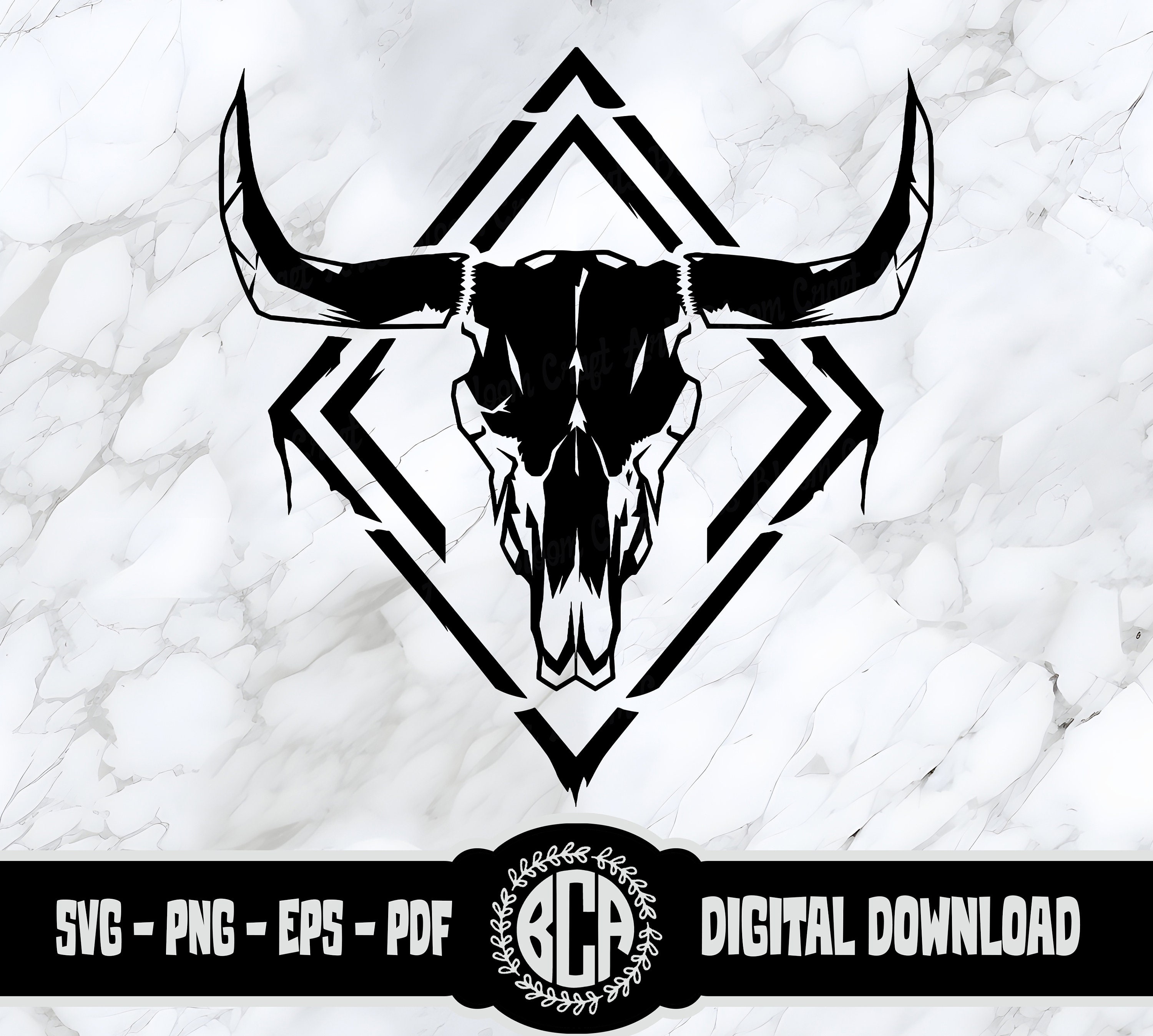 Western Longhorn Skull SVG | Bull Skull Design | Cow Skull on Diamond ...