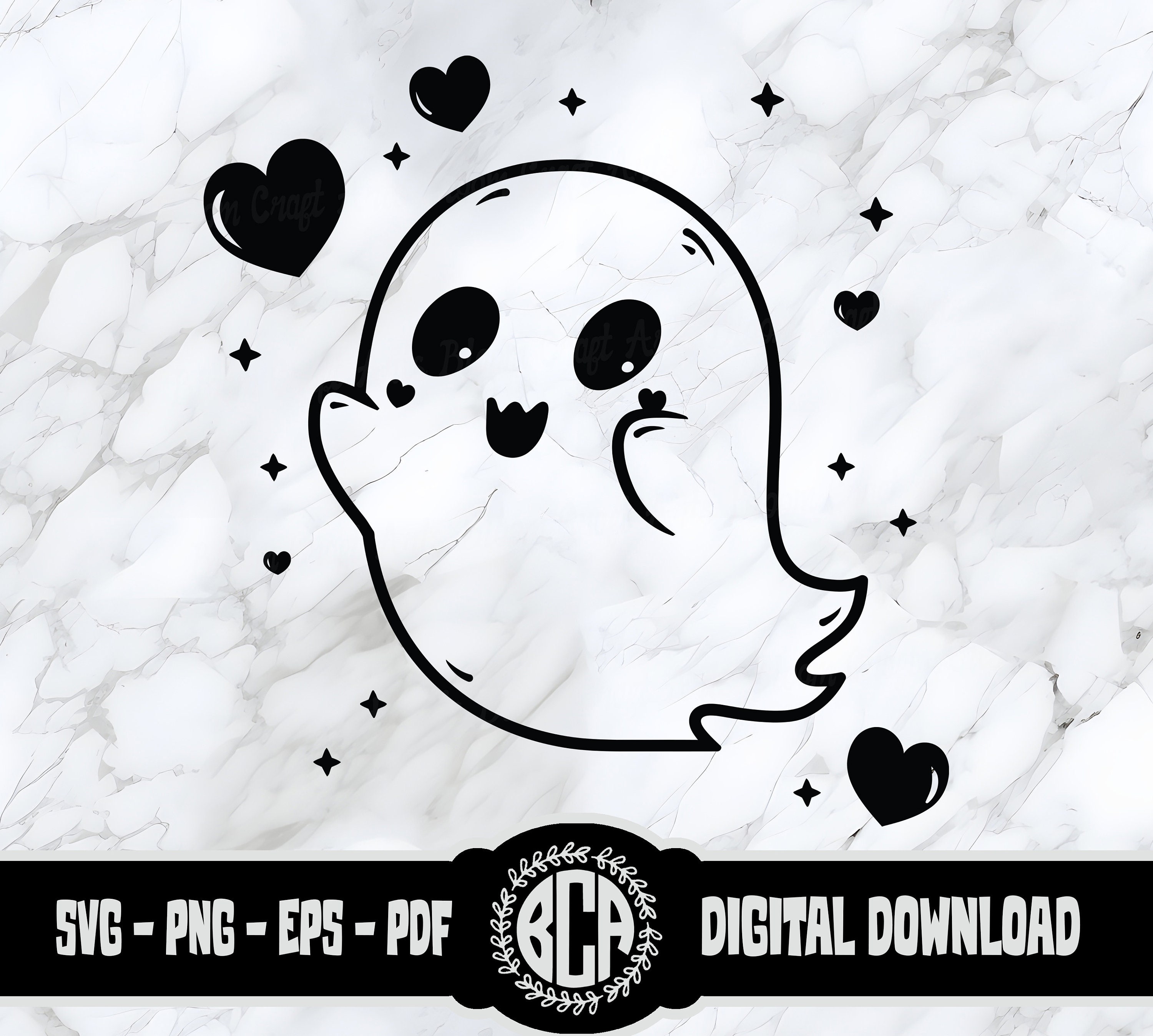 Kawaii Ghost SVG Clipart Cute Ghost SVG Adorable Ghost With Hearts PNG ...