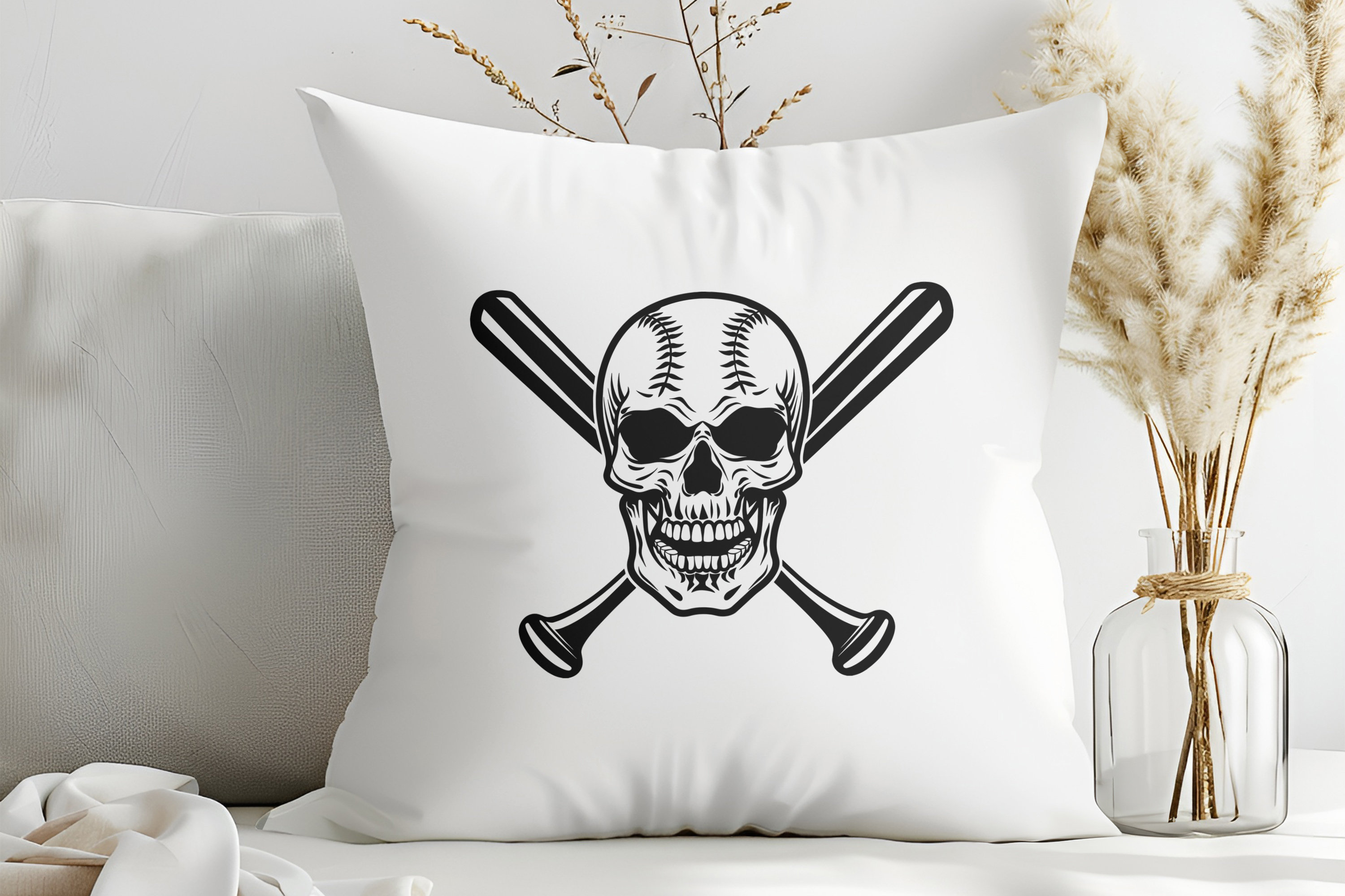 Baseball Skull and Crossed Bats SVG Baseball Bats and Skull Digital ...