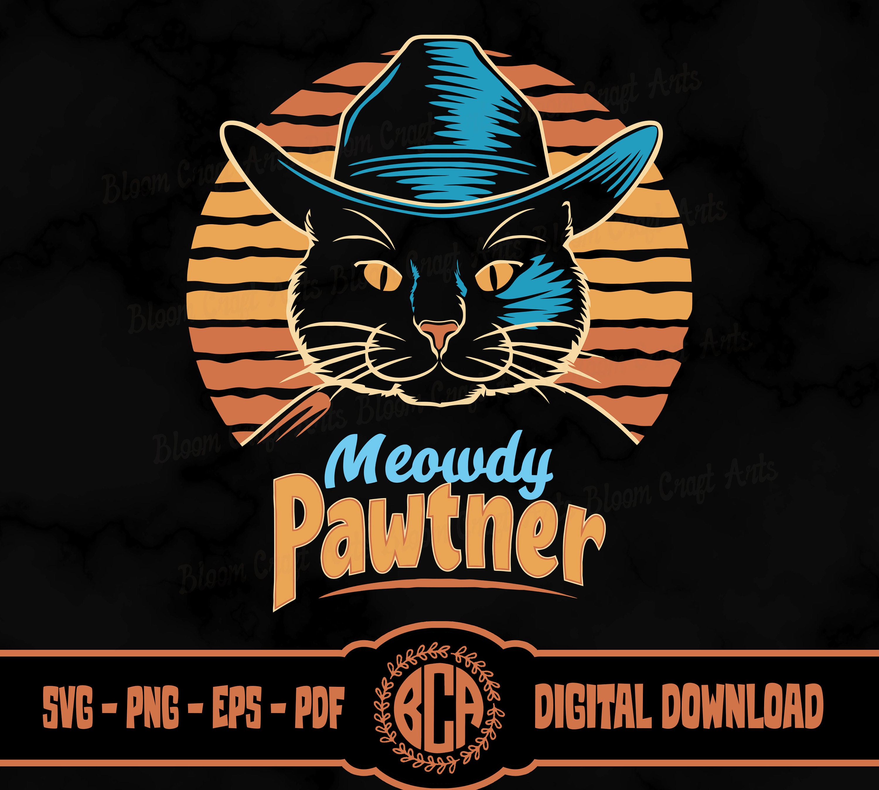 Meowdy Pawtner SVG | Cute Cowboy Cat PNG | Retro Cat Cowboy SVG ...