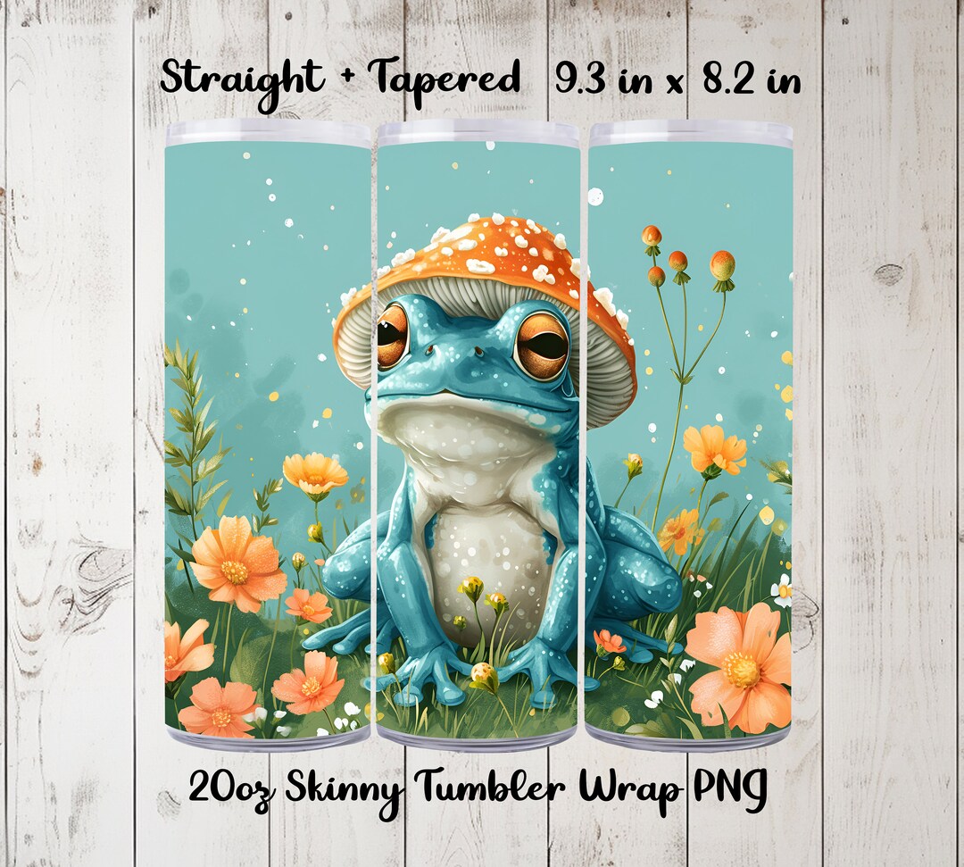 Blue Mushroom Frog Tumbler Wrap PNG | Whimsical Cottagecore Frog Skinny ...