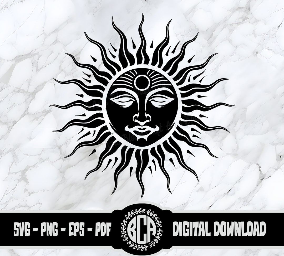 Celestial Sun SVG | Mystical Sun Face SVG | Sun With Face PNG ...