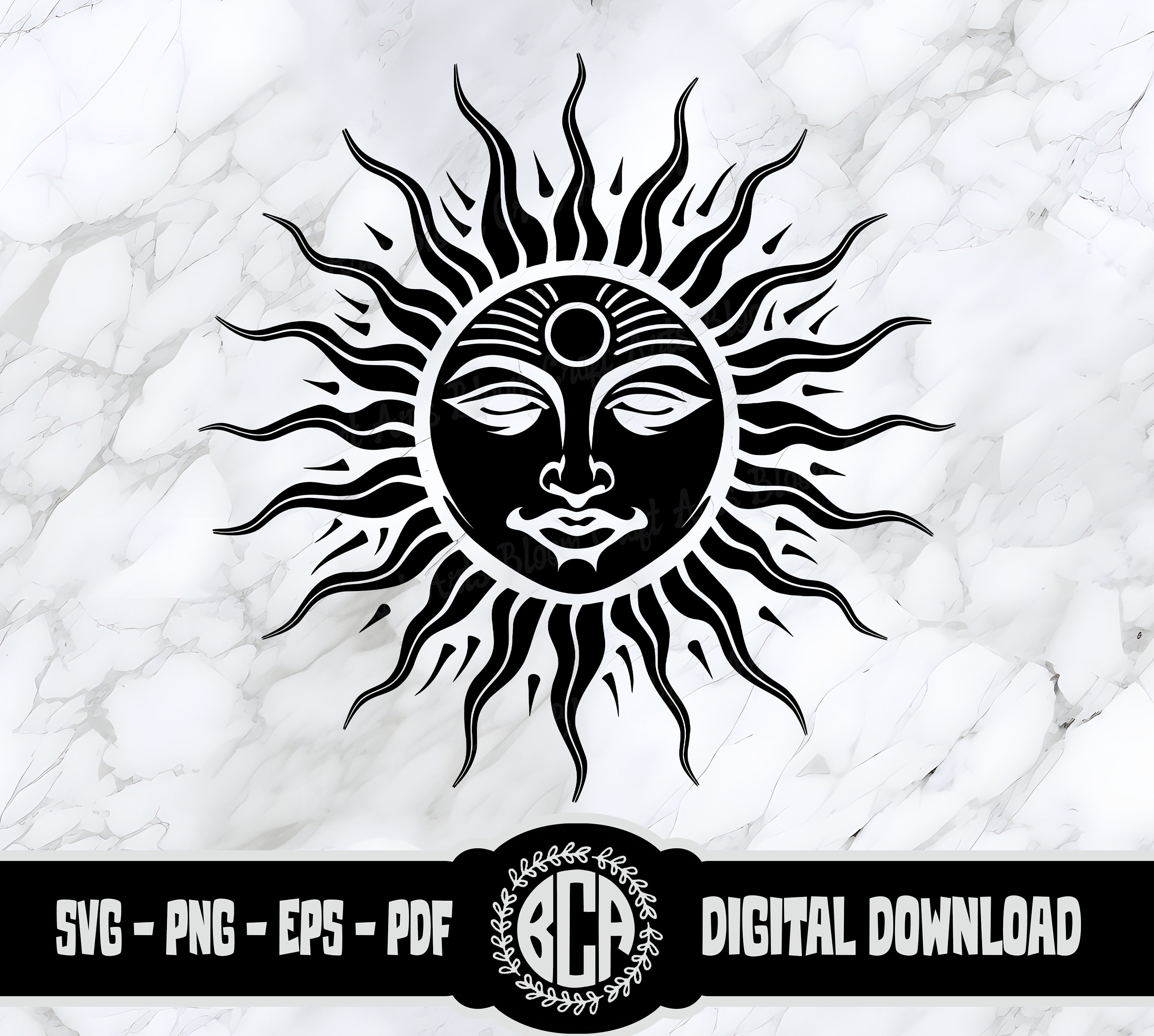 Celestial Sun SVG | Mystical Sun Face SVG | Sun With Face PNG ...