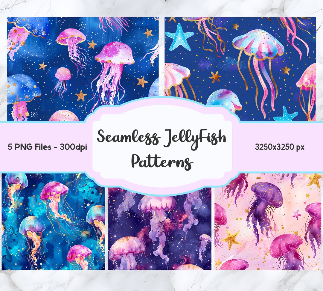 Vibrant Seamless Jellyfish Pattern PNG, Printable Ocean Patterns ...