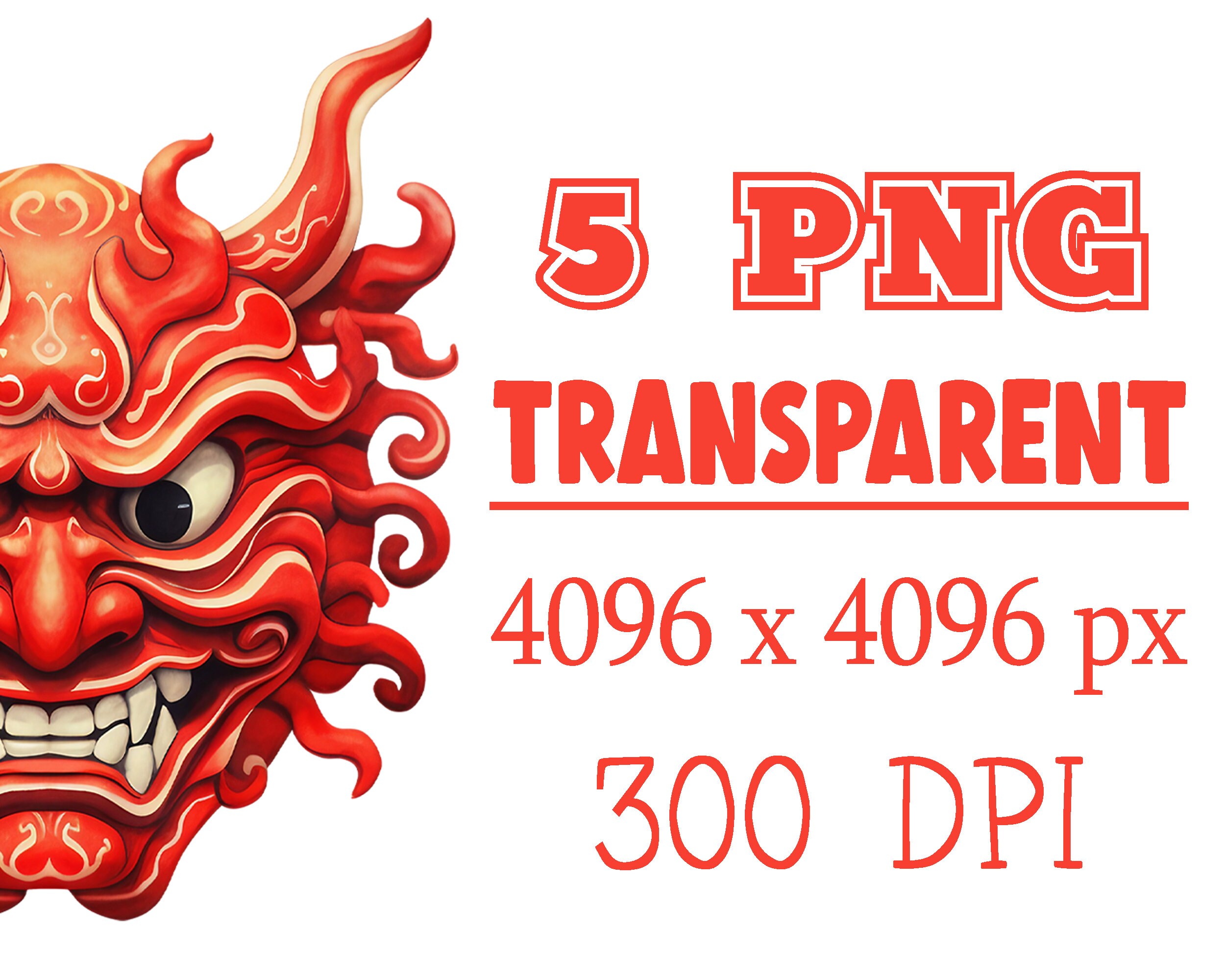 Red Oni Mask PNG Clipart Set, Watercolor Oni Mask Clip Art, Japanese ...