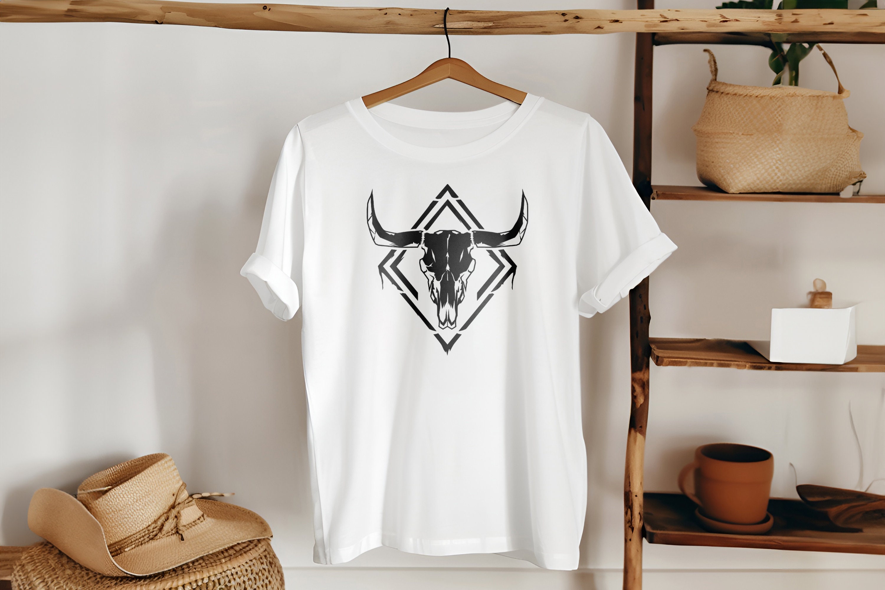 Western Longhorn Skull SVG | Bull Skull Design | Cow Skull on Diamond ...