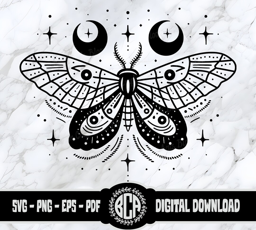 Lunar Moth SVG | Moon Moth SVG | Celestial Moth Design | Mystical Moth ...