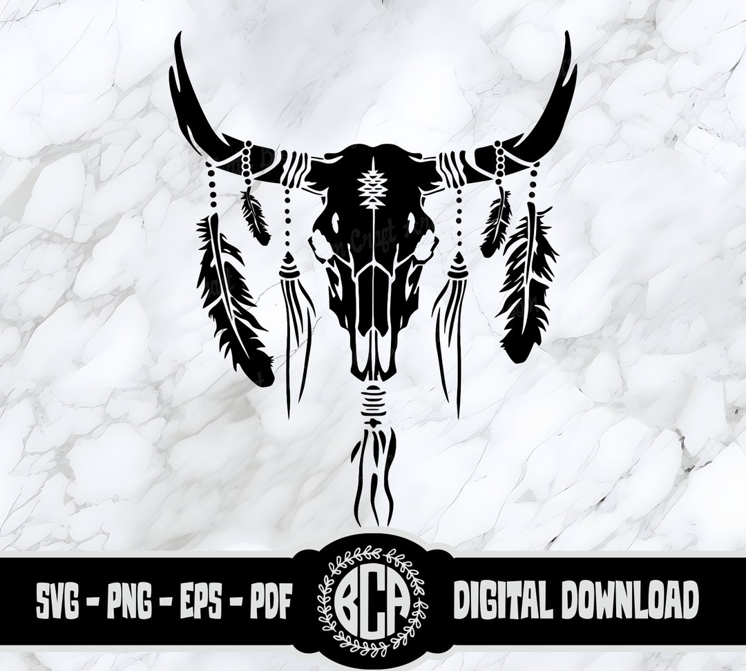 Aztec Bull Skull SVG | Tribal Longhorn SVG | Bohemian Bull Skull PNG ...