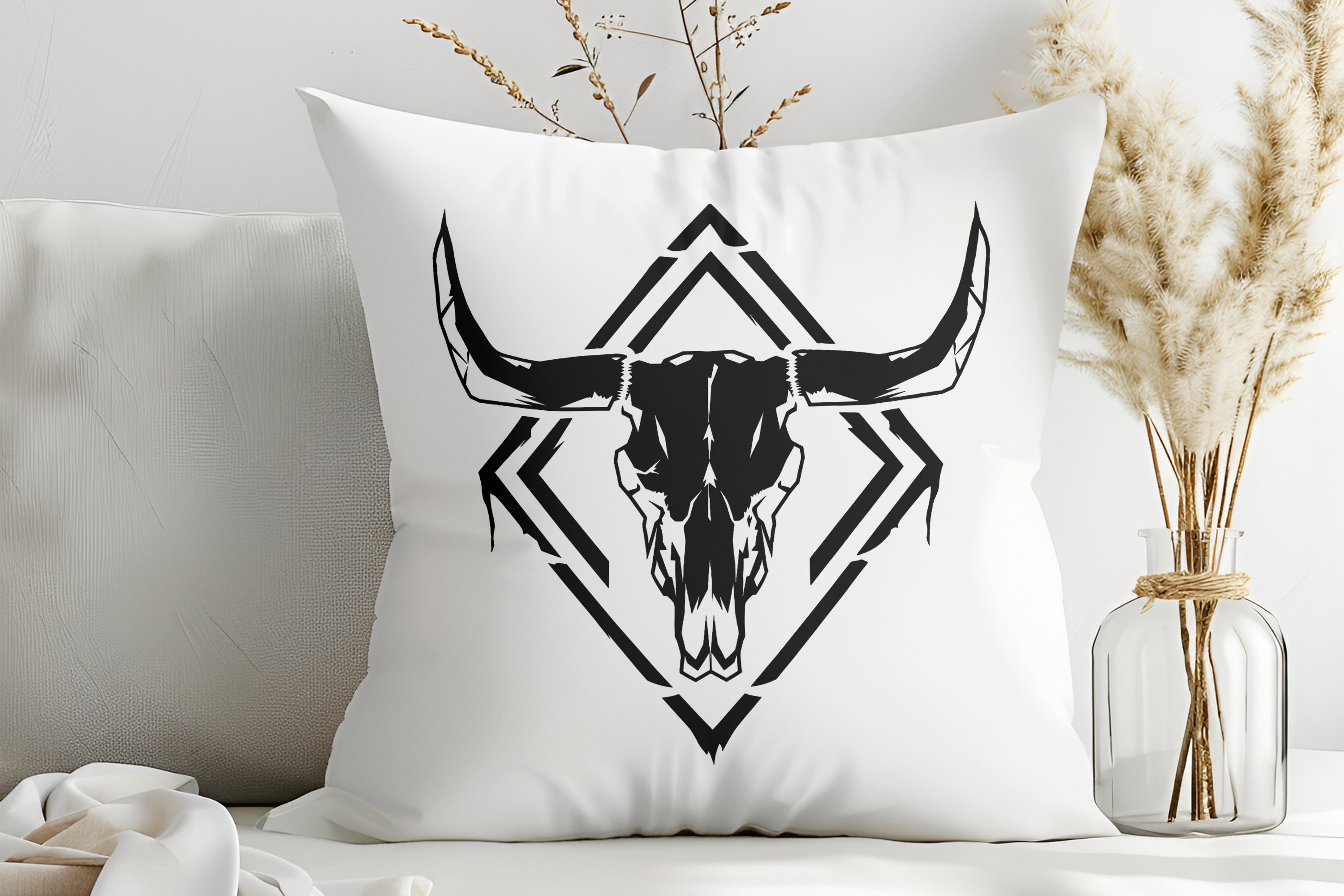 Western Longhorn Skull SVG | Bull Skull Design | Cow Skull on Diamond ...