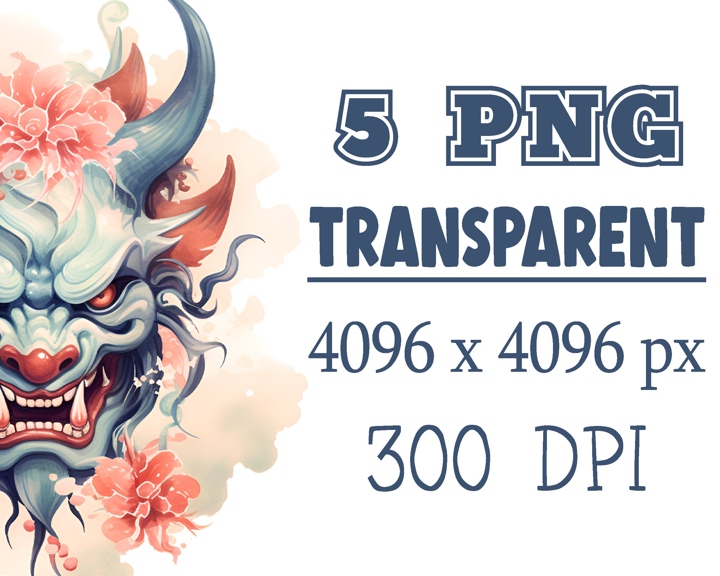 Oni Mask PNG Clipart Set | Japanese Demon Mask PNG | Watercolor Hannya ...