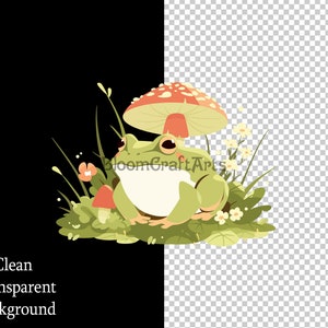 Cute Cottagecore Frog PNG | Kawaii Frog PNG | Frog and Mushroom Clipart ...