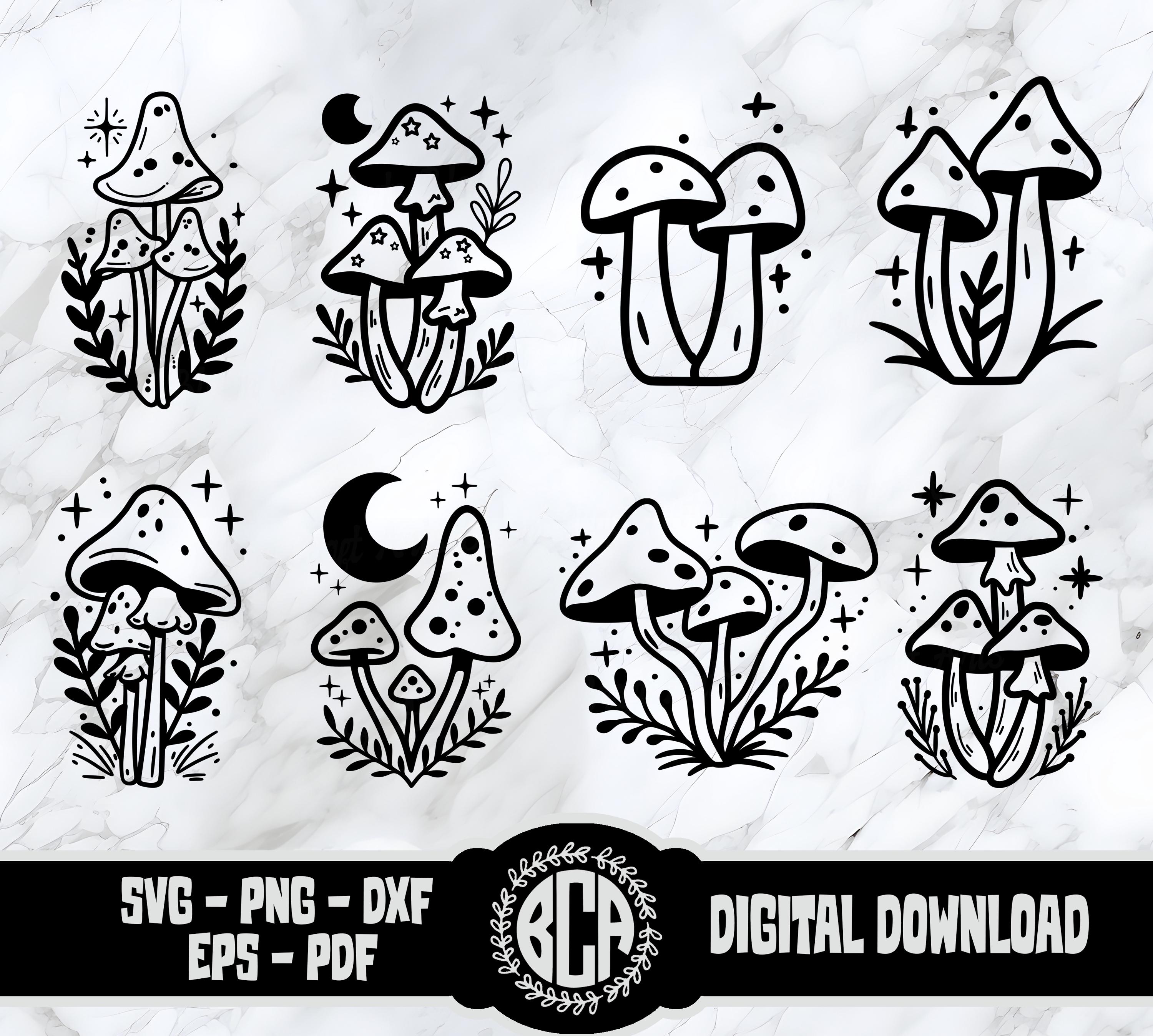 Mystical Mushrooms SVG Bundle | Celestial Mushrooms SVG Set | Hand ...