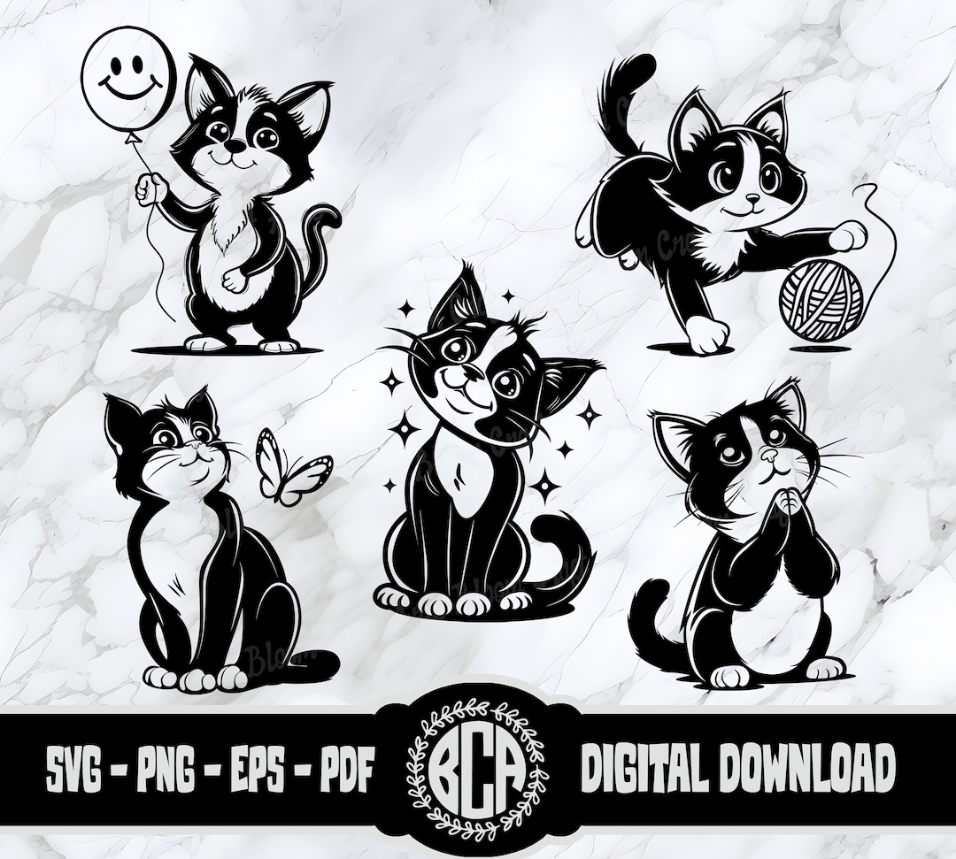 Cute Cat SVG Bundle | Playful Cats PNG Bundle | Playing Kittens Clipart ...