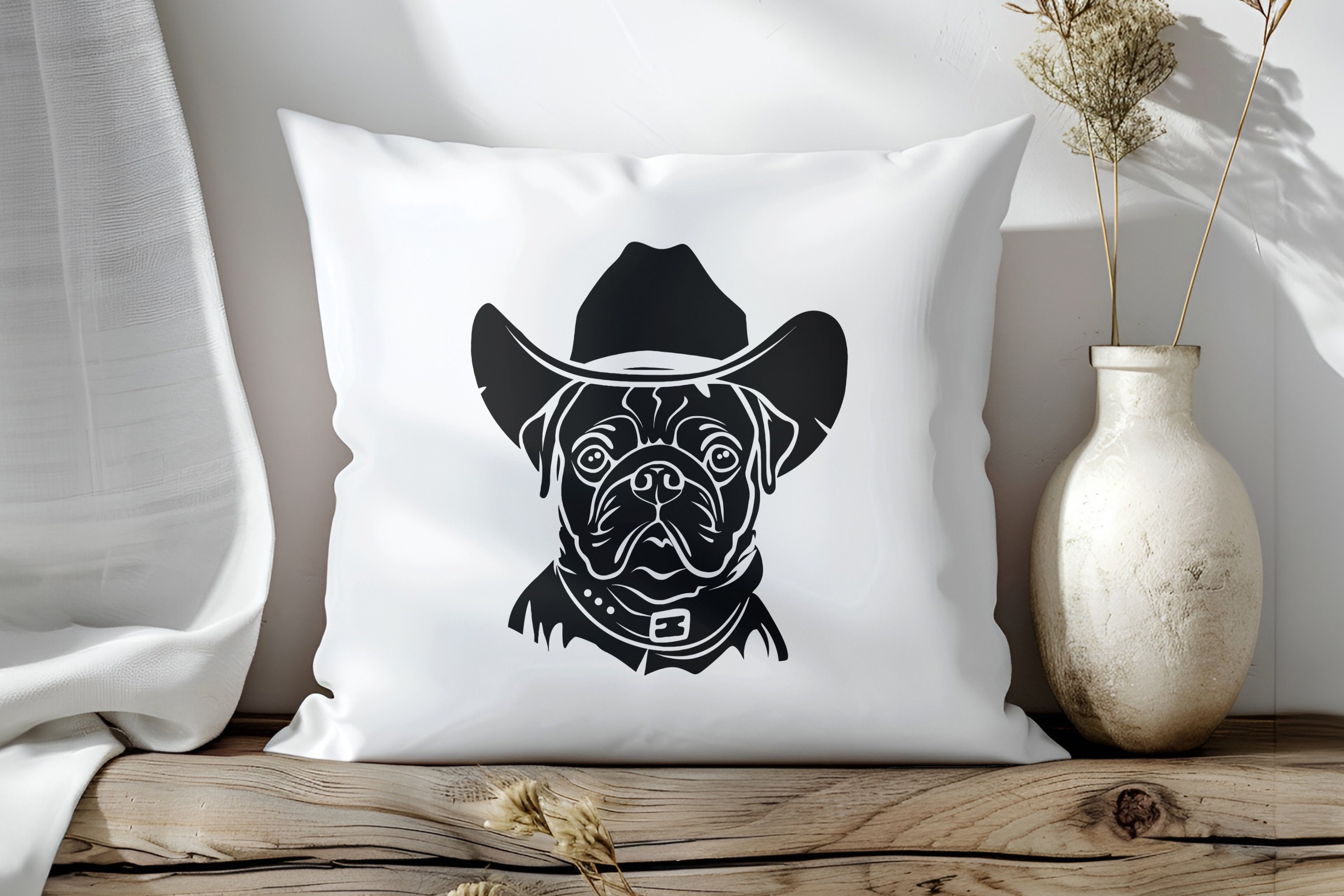 Cowboy Pug SVG | Cowboy Dog PNG | Western Dog Silhouette | Cute Dog in ...