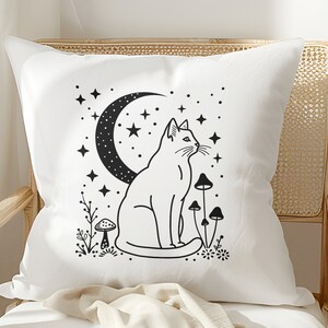 Mystical Cat SVG, Enchanted Moon Cat SVG, Celestial Cat and Mushrooms ...
