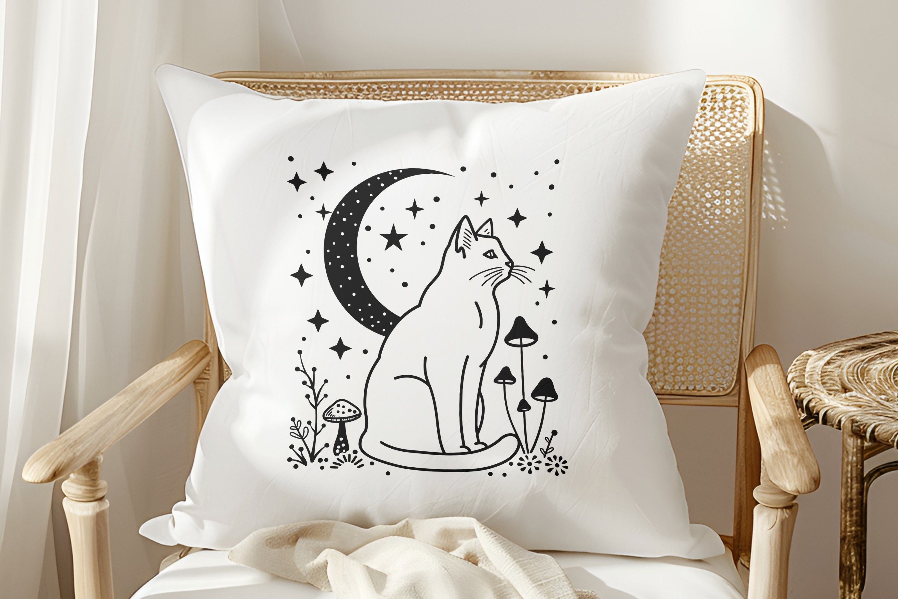 Mystical Cat SVG, Enchanted Moon Cat SVG, Celestial Cat and Mushrooms ...