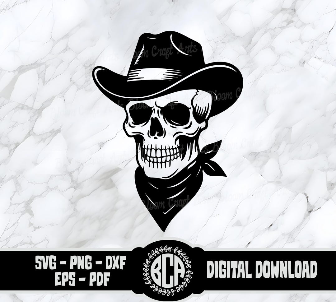 Cowboy Skull SVG Cut File for Cricut | Bandit Skull PNG | Wild West ...