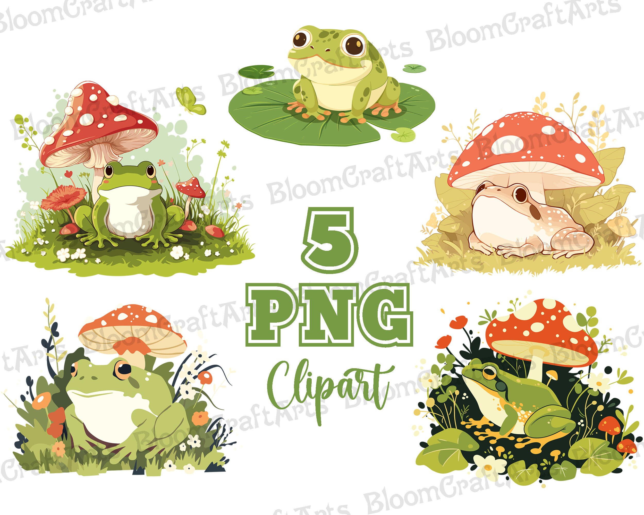 Kawaii Frog PNG Bundle | Cottagecore Frog Clipart Bundle | Kawaii Frog ...