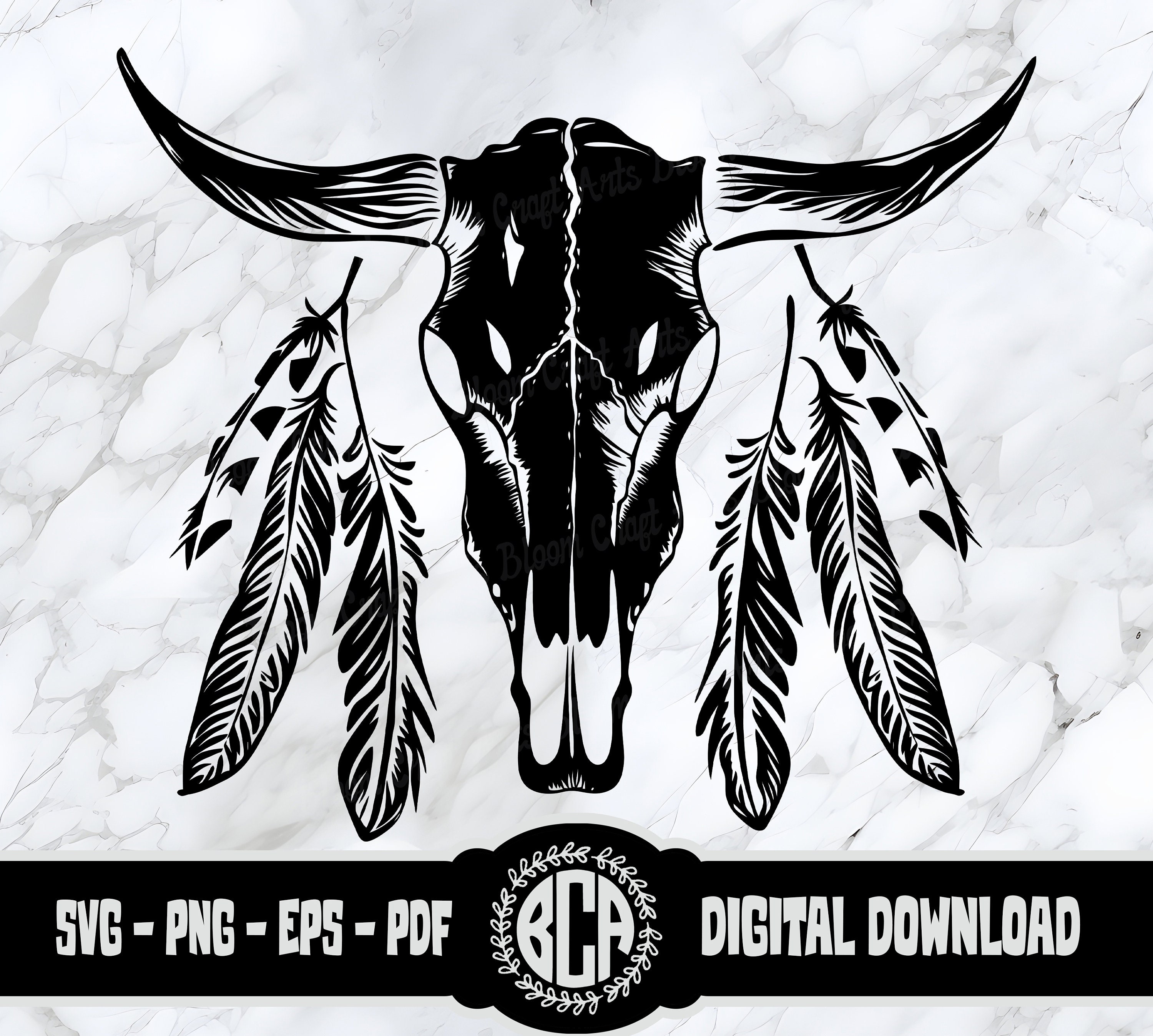 Boho Cow Skull SVG | Bull Skull Design | Western Bull Skull With ...