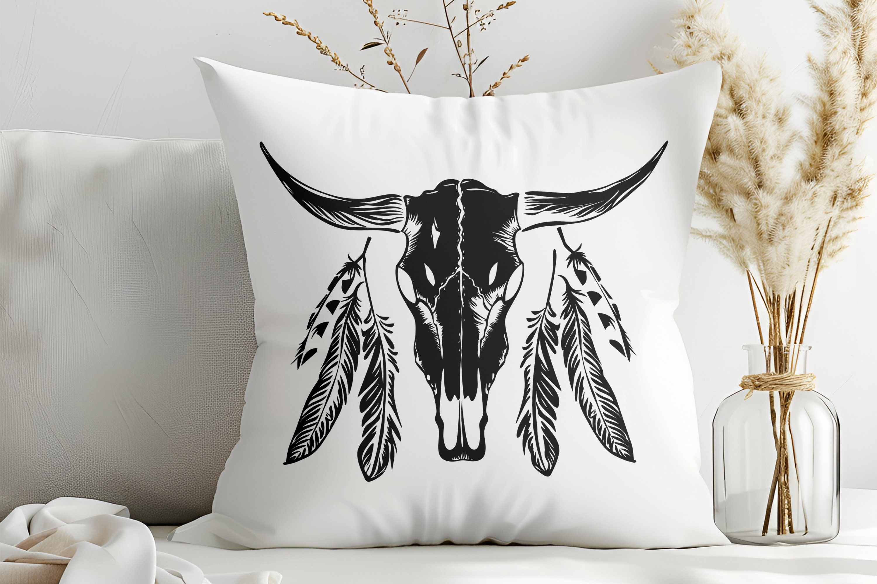 Boho Cow Skull SVG | Bull Skull Design | Western Bull Skull With ...