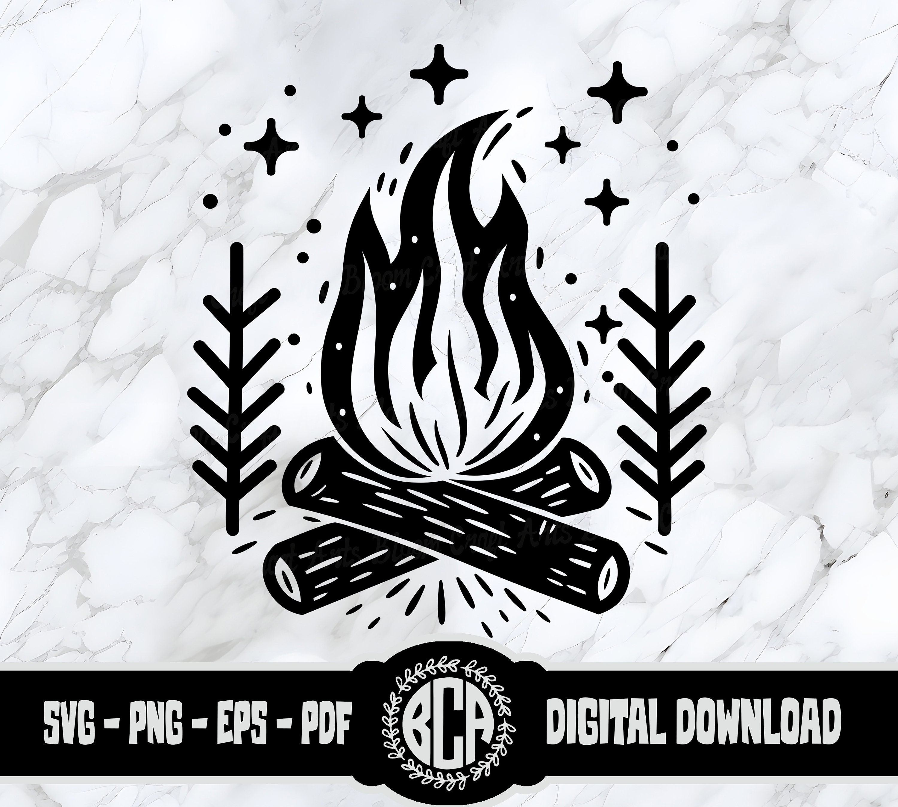 Campfire SVG | Campfire and Stars SVG | Campfire PNG | Summer Camping Decal | Outdoor Campfire ...