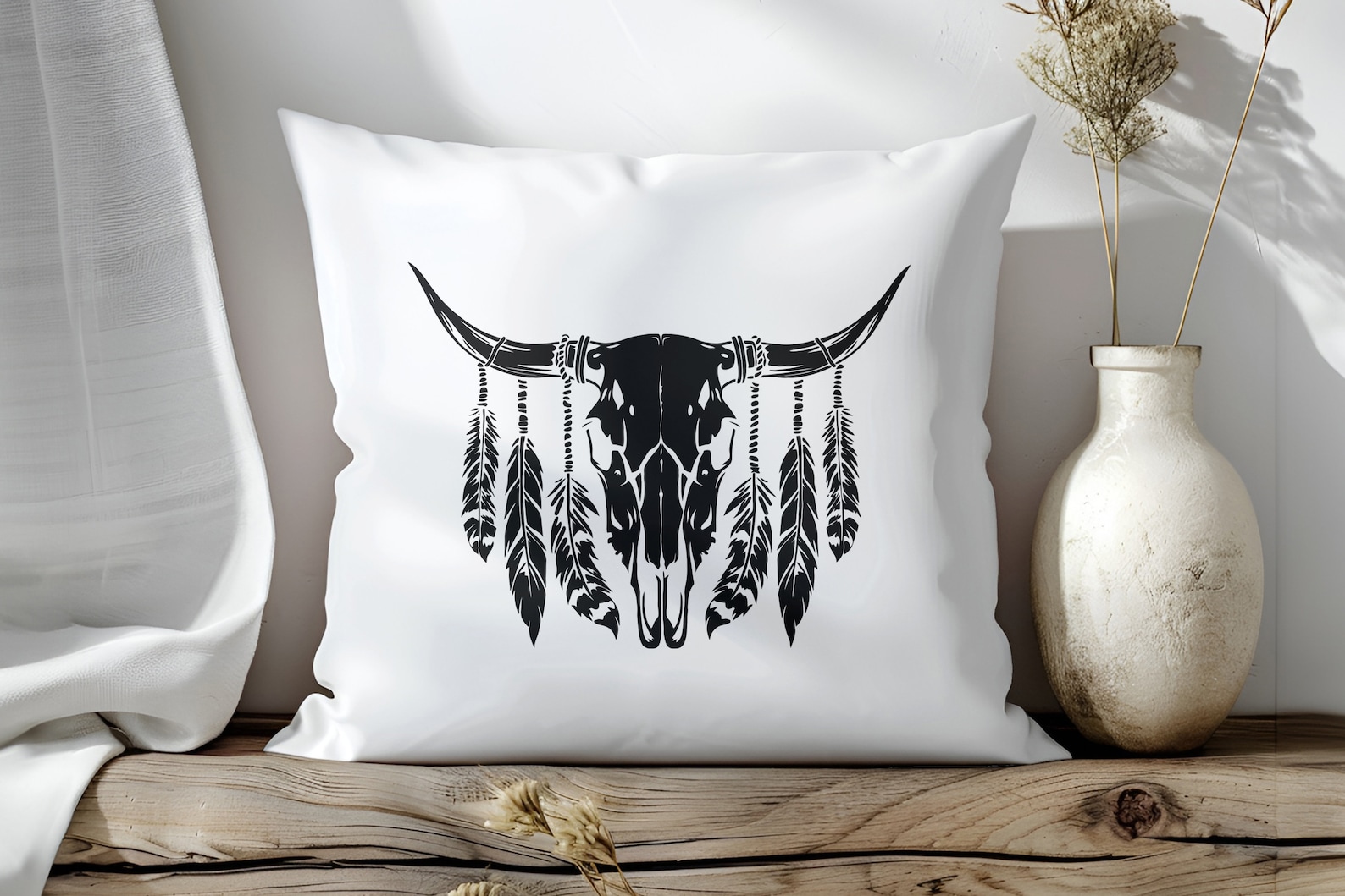 Boho Cow Skull SVG, Western Bull Skull Cut File, Longhorn Skull With ...