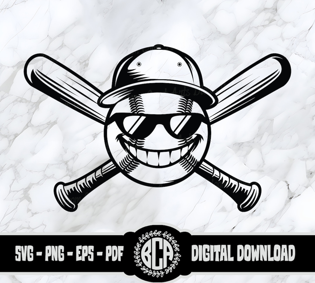 Smiling Baseball SVG | Baseball Logo SVG | Baseball and Bats SVG ...