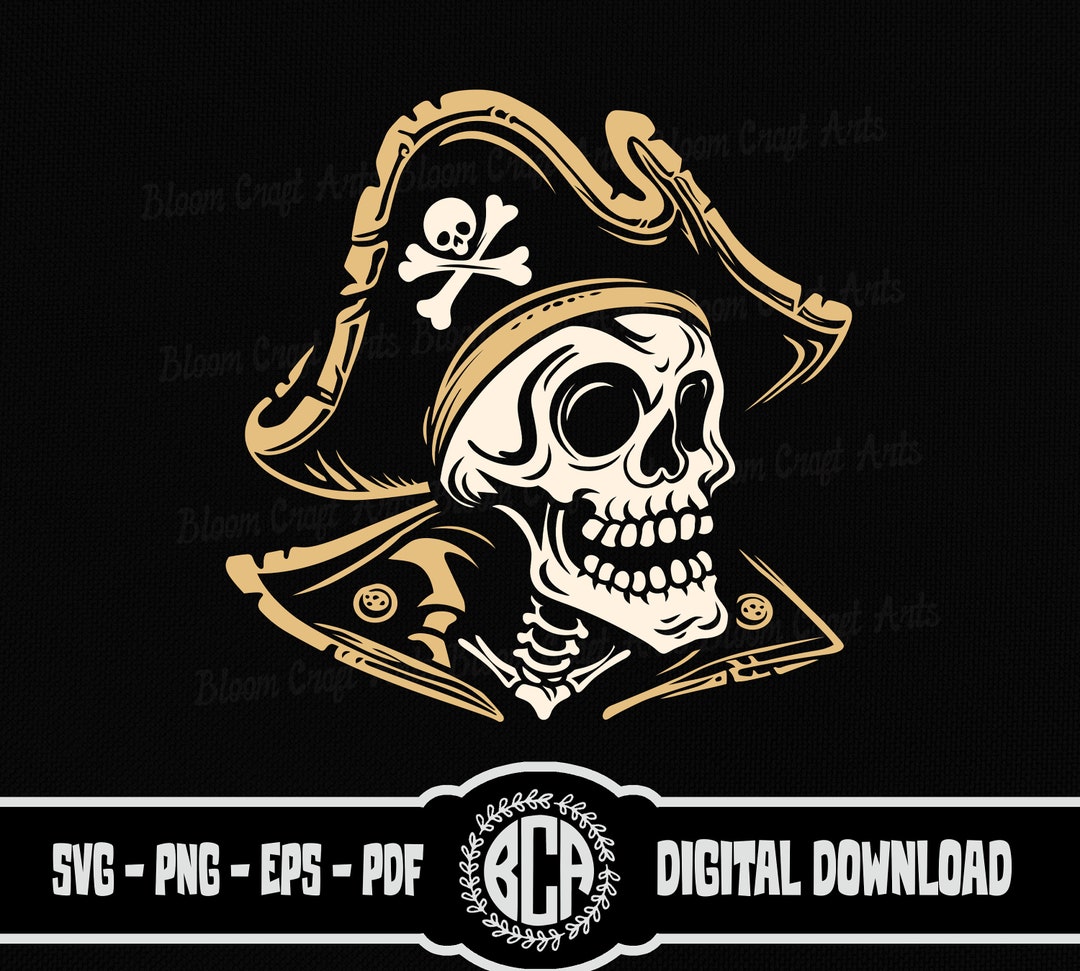 Captain Skull Pirate SVG | Pirate Skull SVG | Captain Skeleton Clipart ...