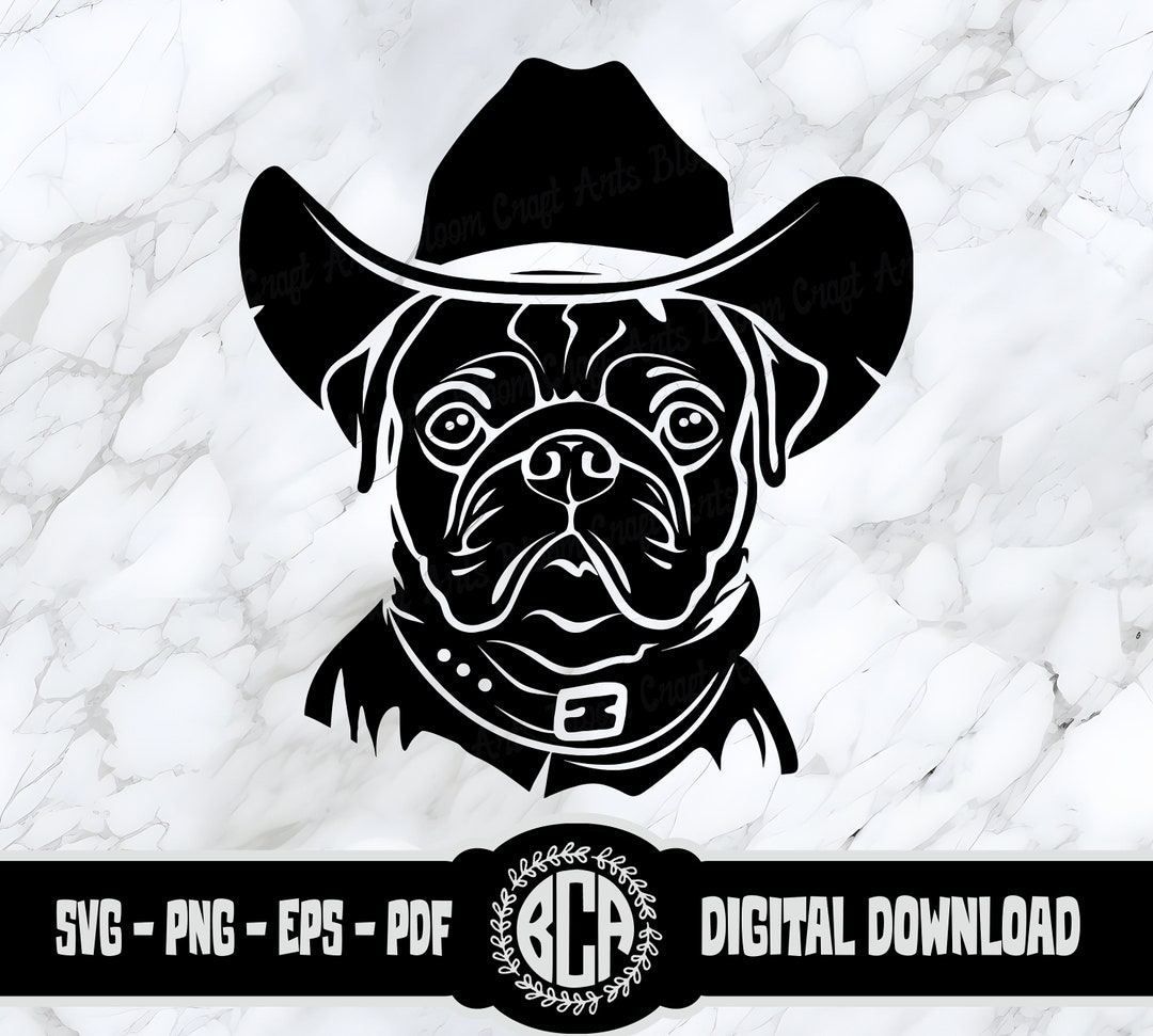 Cowboy Pug SVG | Cowboy Dog PNG | Western Dog Silhouette | Cute Dog in ...