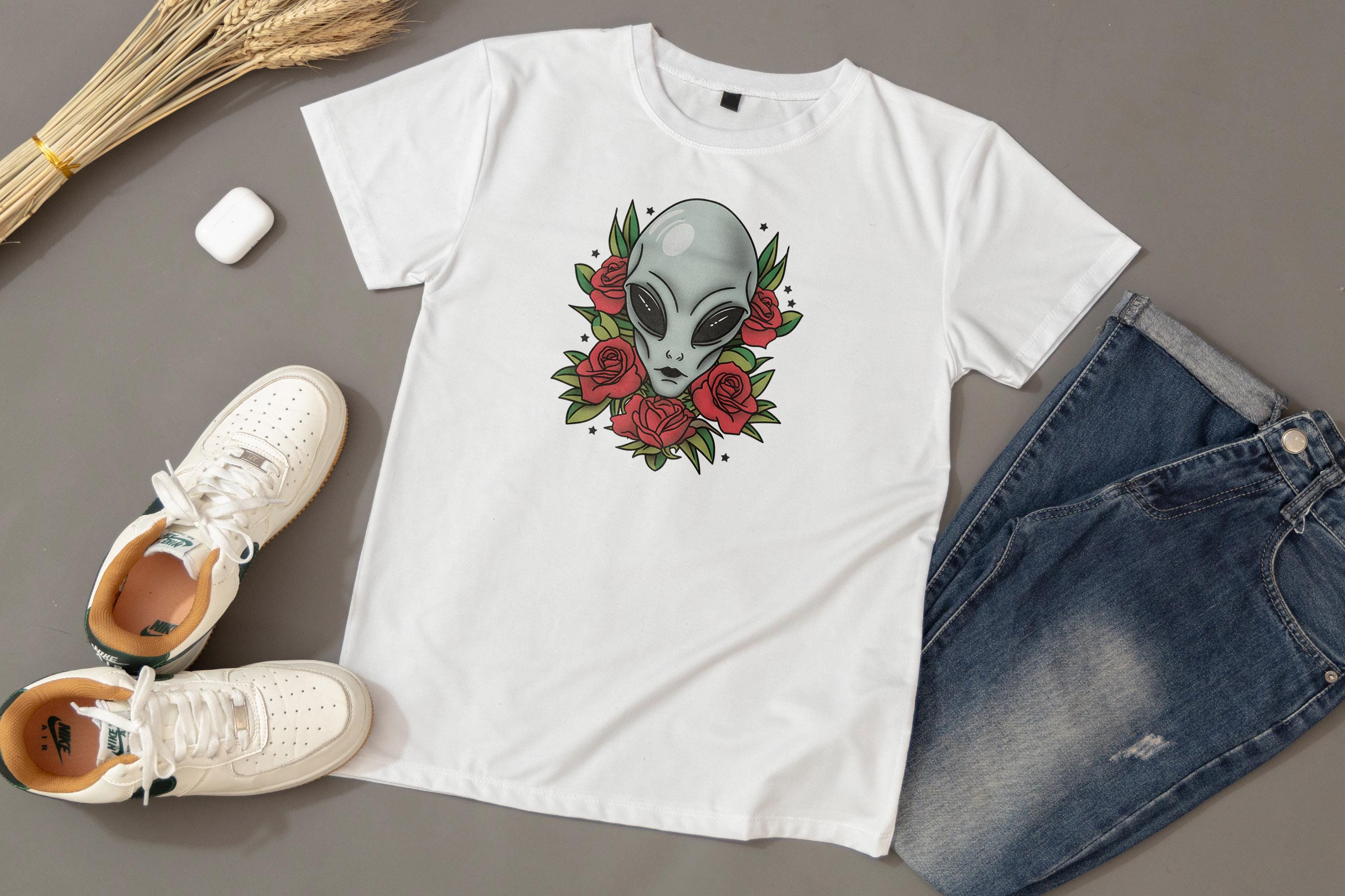 Alien PNG Clipart | Tattoo Style Alien Head With Roses for Sublimation ...