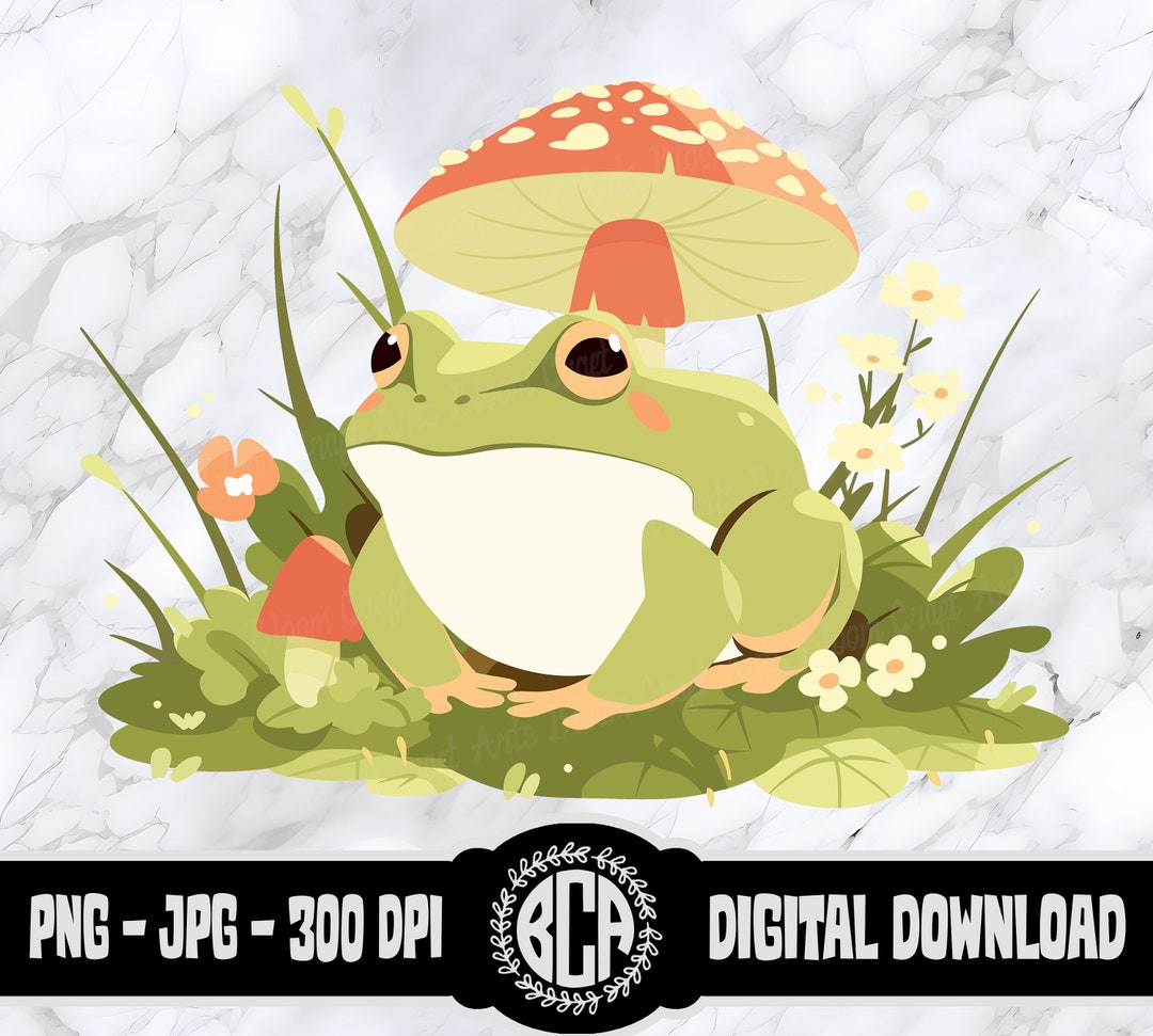 Cute Cottagecore Frog PNG | Kawaii Frog PNG | Frog and Mushroom Clipart ...