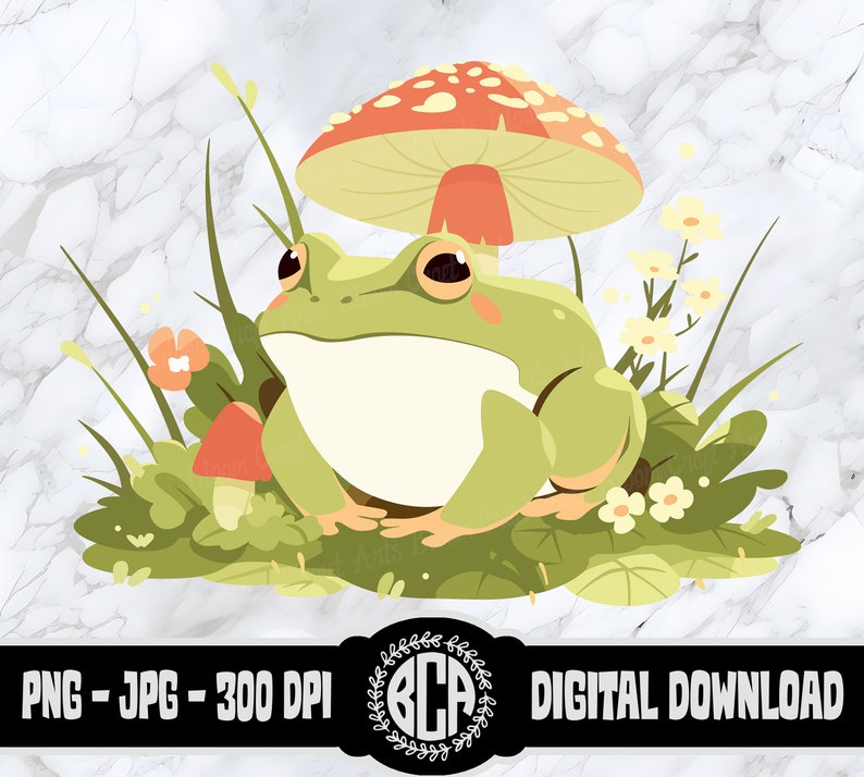 Cute Cottagecore Frog PNG | Kawaii Frog PNG | Frog and Mushroom Clipart ...