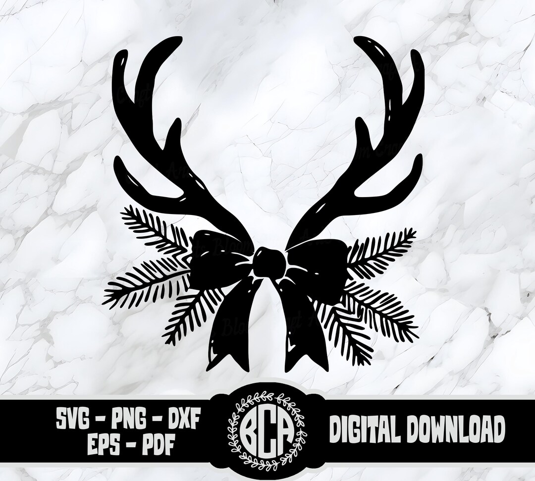 Antler Bow SVG | Rustic Christmas Deer Antler Wreath Cut File for ...