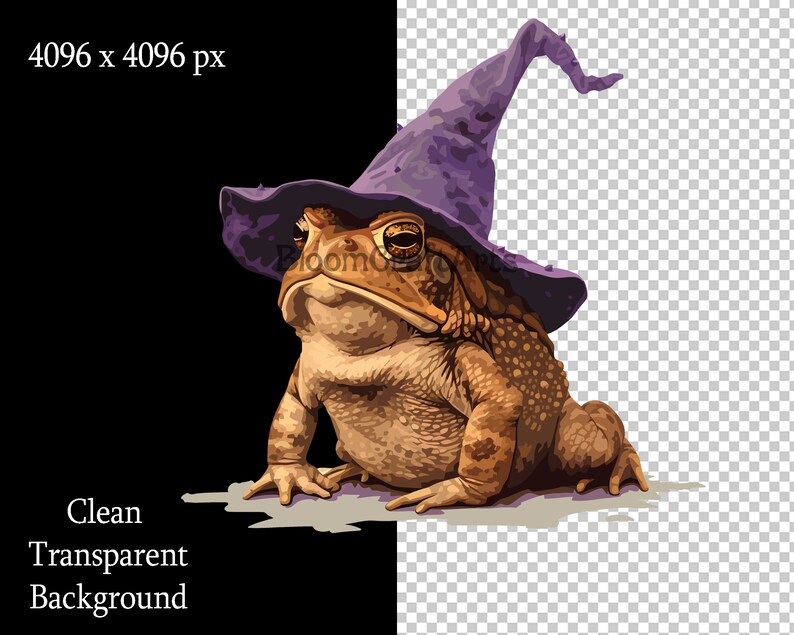 Mystic Toad in Wizard Hat, Witch Toad Clipart PNG, Magical Amphibian Clipart Digital Download ...