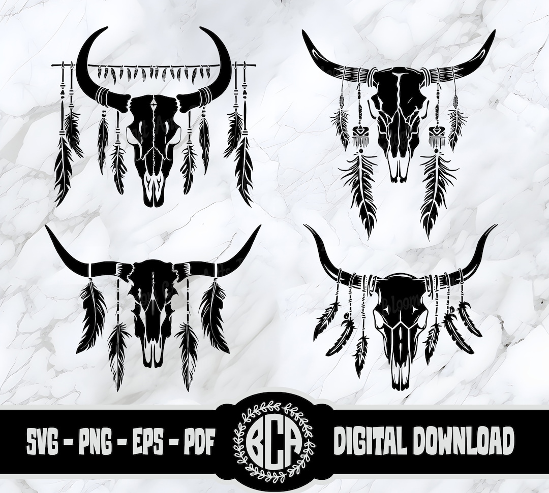 Boho Bull Skull SVG Bundle | Cow Skull PNG Bundle | Tribal Cow Skull ...