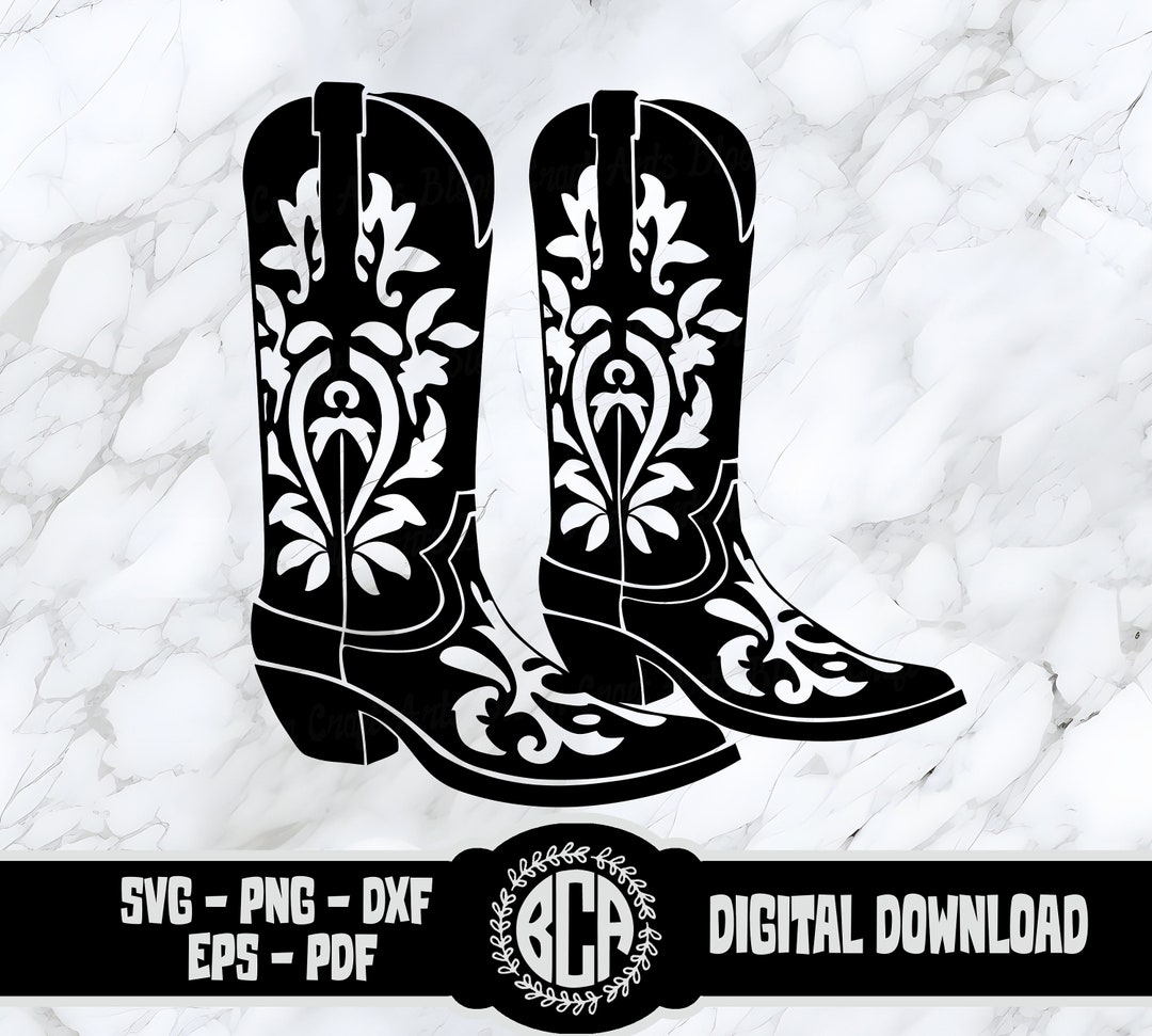 Cowboy Boots SVG Decorative Western Boots Cut File Floral Cowgirl Boots ...