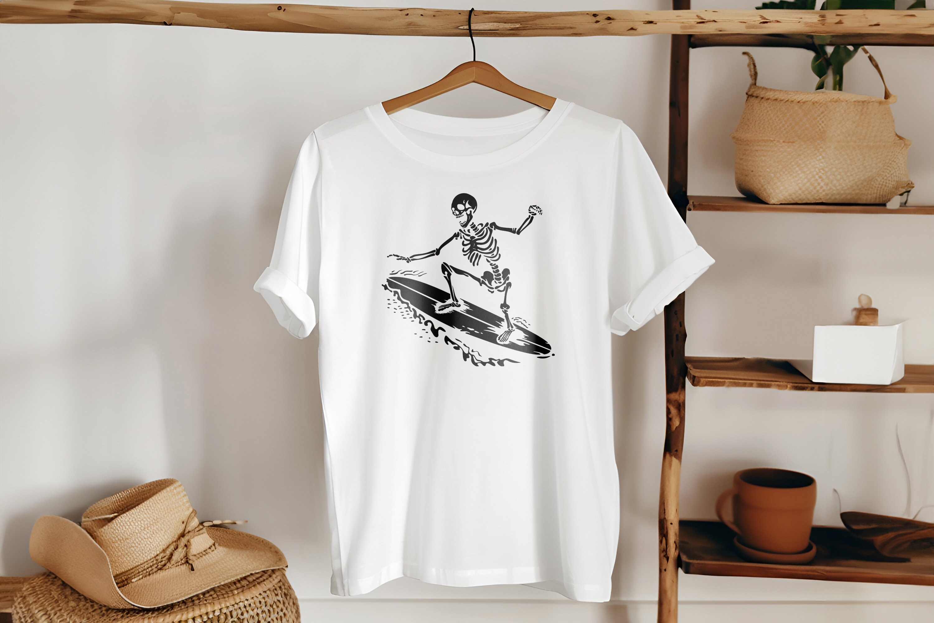 Skeleton Surfer SVG | Skeleton Riding Surfboard SVG | Tropical Skeleton ...