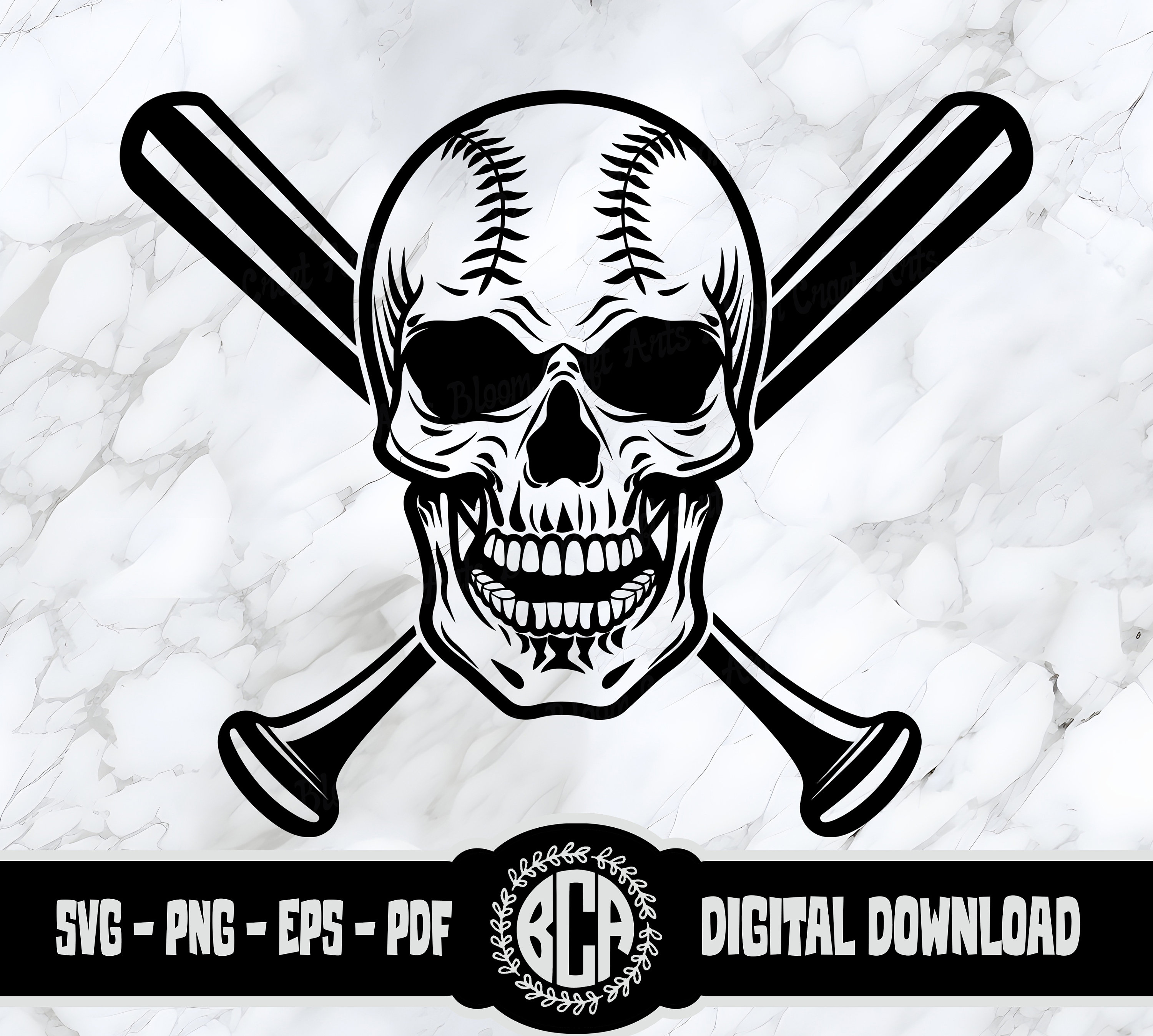 Baseball Skull and Crossed Bats SVG | Baseball Bats and Skull Digital ...