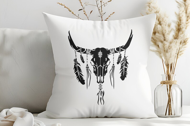Aztec Bull Skull SVG Tribal Longhorn SVG Bohemian Bull Skull PNG Boho ...