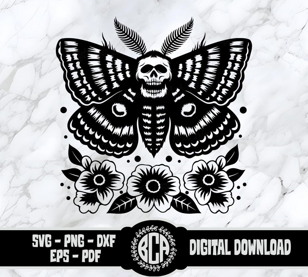 Deaths Head Moth SVG | Gothic Moth SVG | Gothic Butterfly SVG | Skull ...