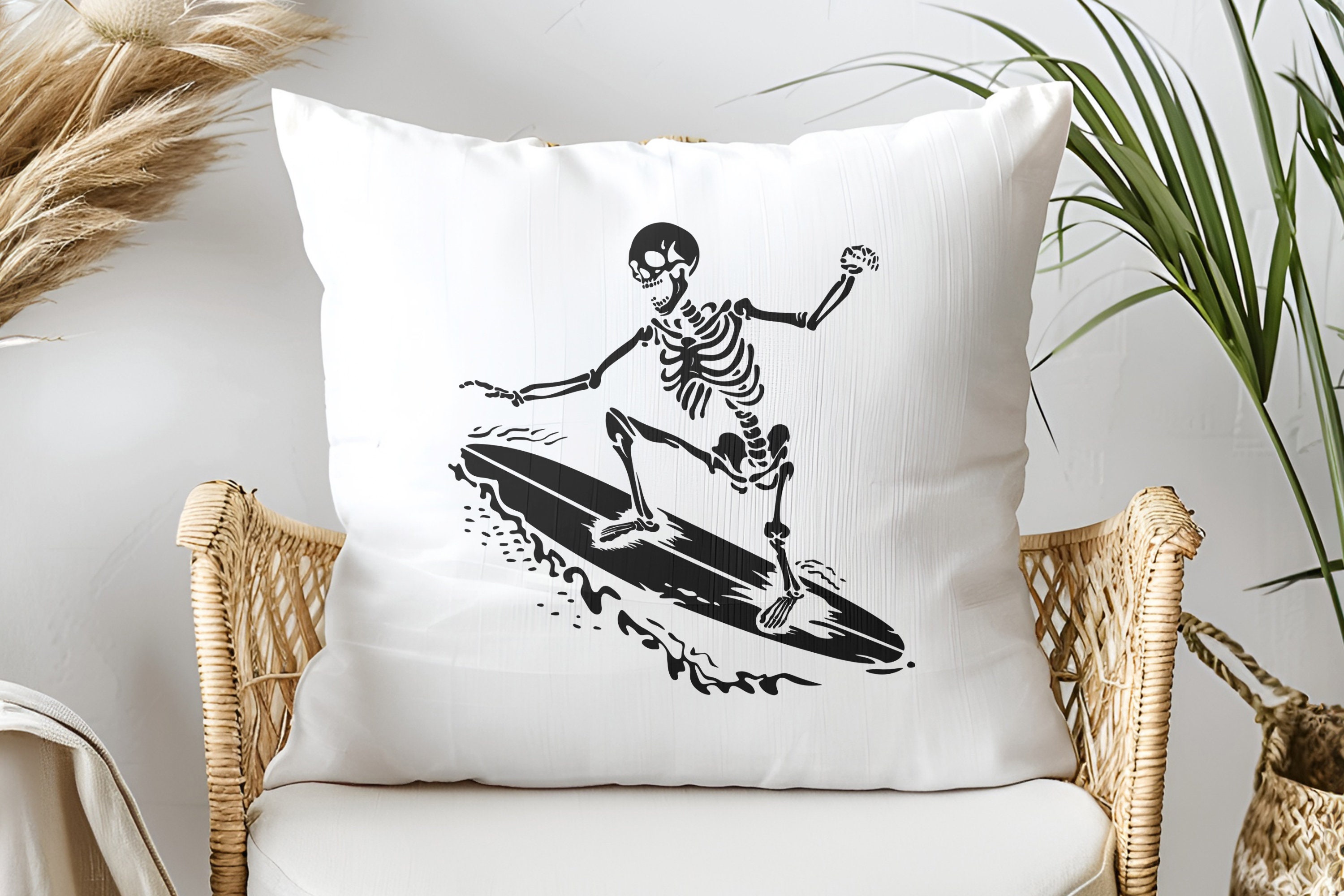 Skeleton Surfer SVG | Skeleton Riding Surfboard SVG | Tropical Skeleton ...
