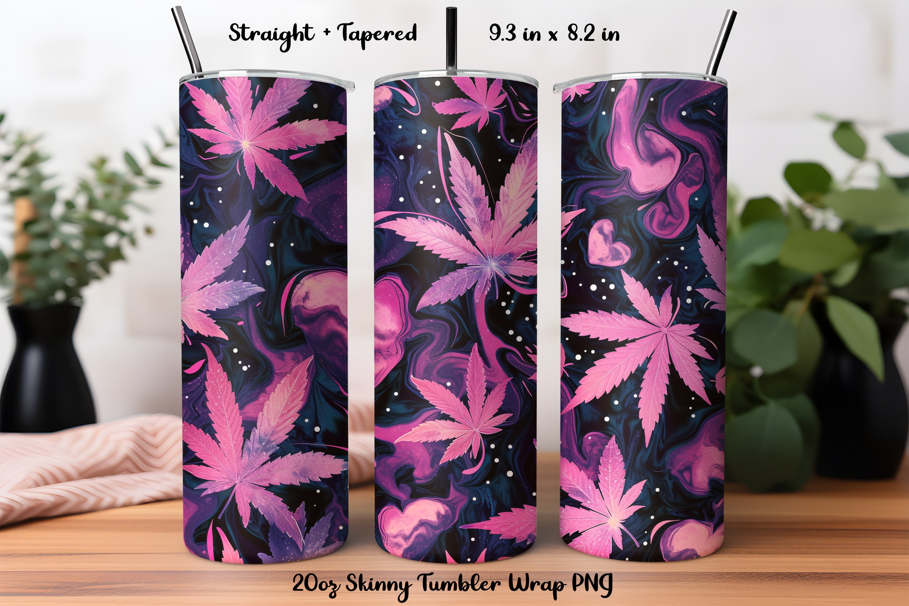 Vivid Pink Marijuana Leaf Tumbler Wrap PNG, 20oz Skinny Tumbler ...