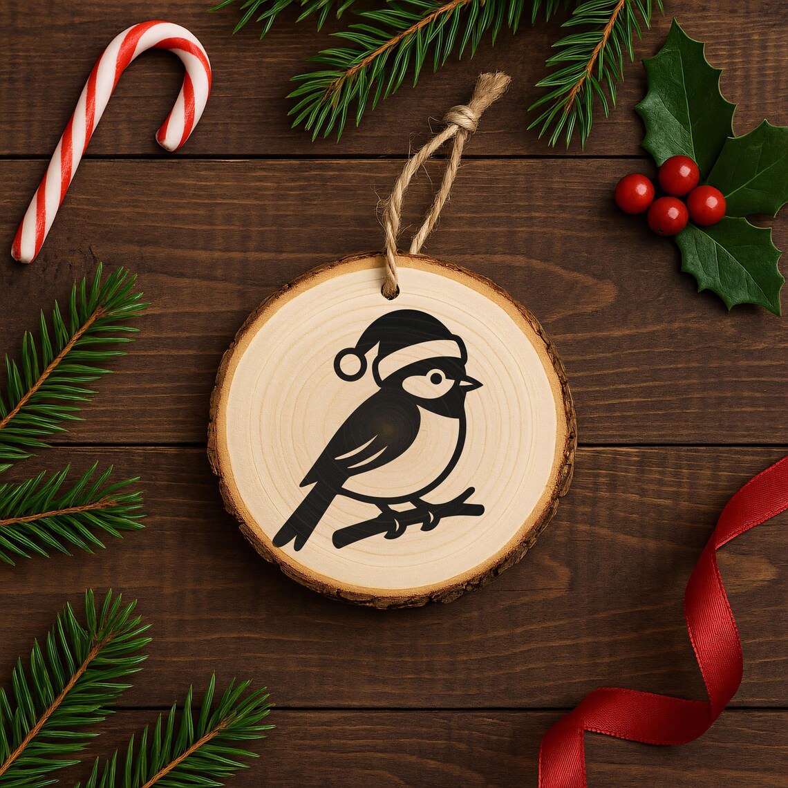 Christmas Bird SVG | Holiday Chickadee Santa Hat Clipart | Winter ...