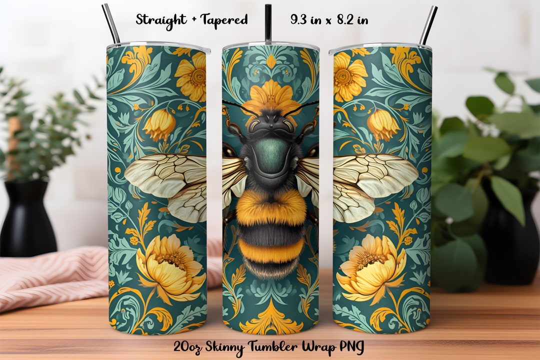 Floral Bee Tumbler Wrap PNG | 20oz Skinny Sublimation Design ...