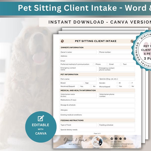 Pet Sitting Forms - Etsy