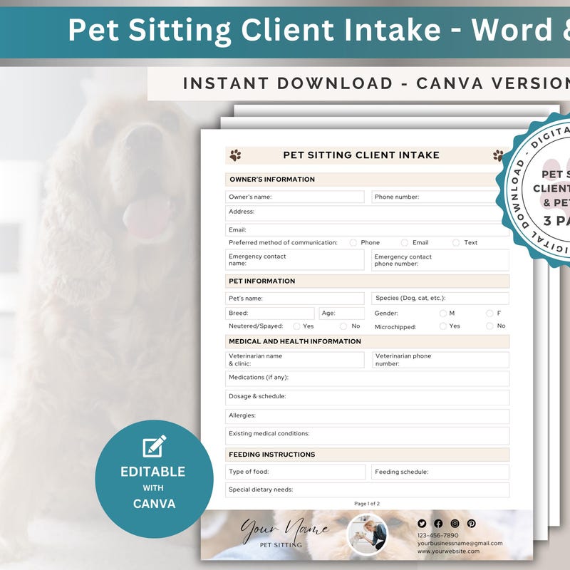 Pet Sitting Forms - Etsy