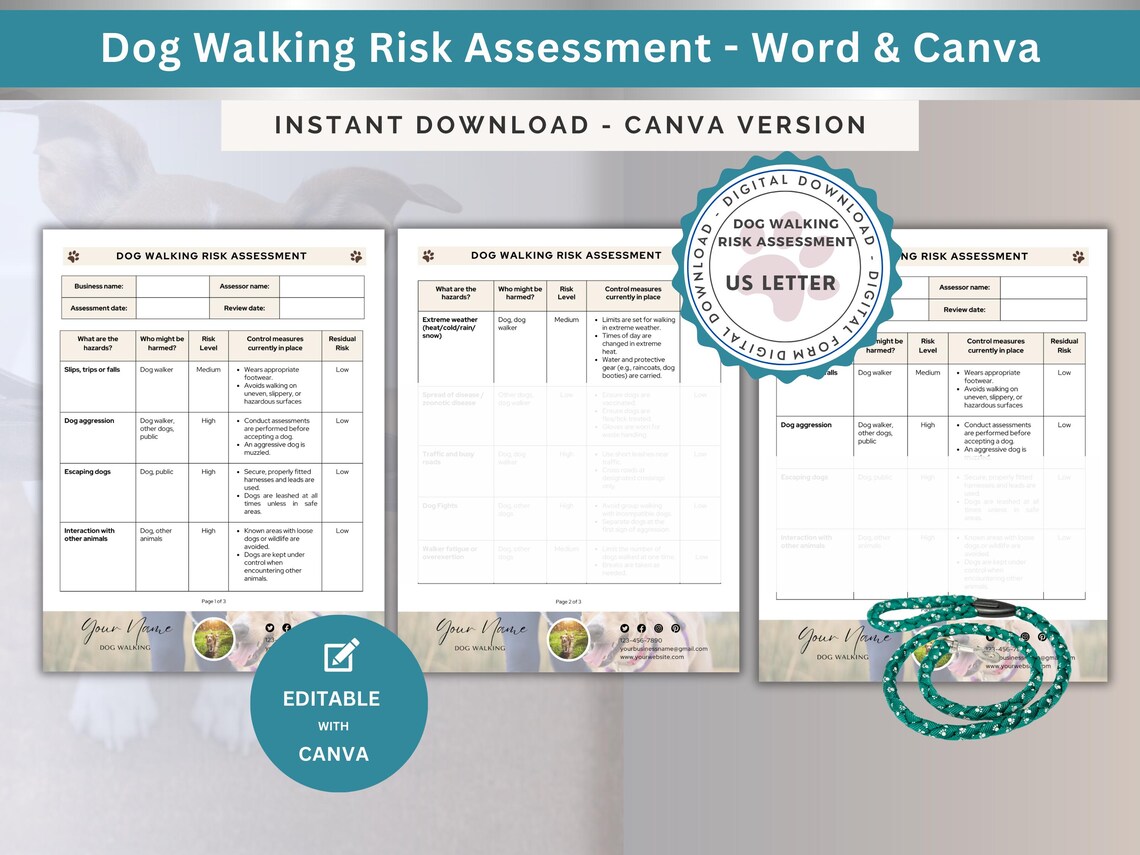 Dog Walking Risk Assessment Template Dog Walker Risk Evaluation ...