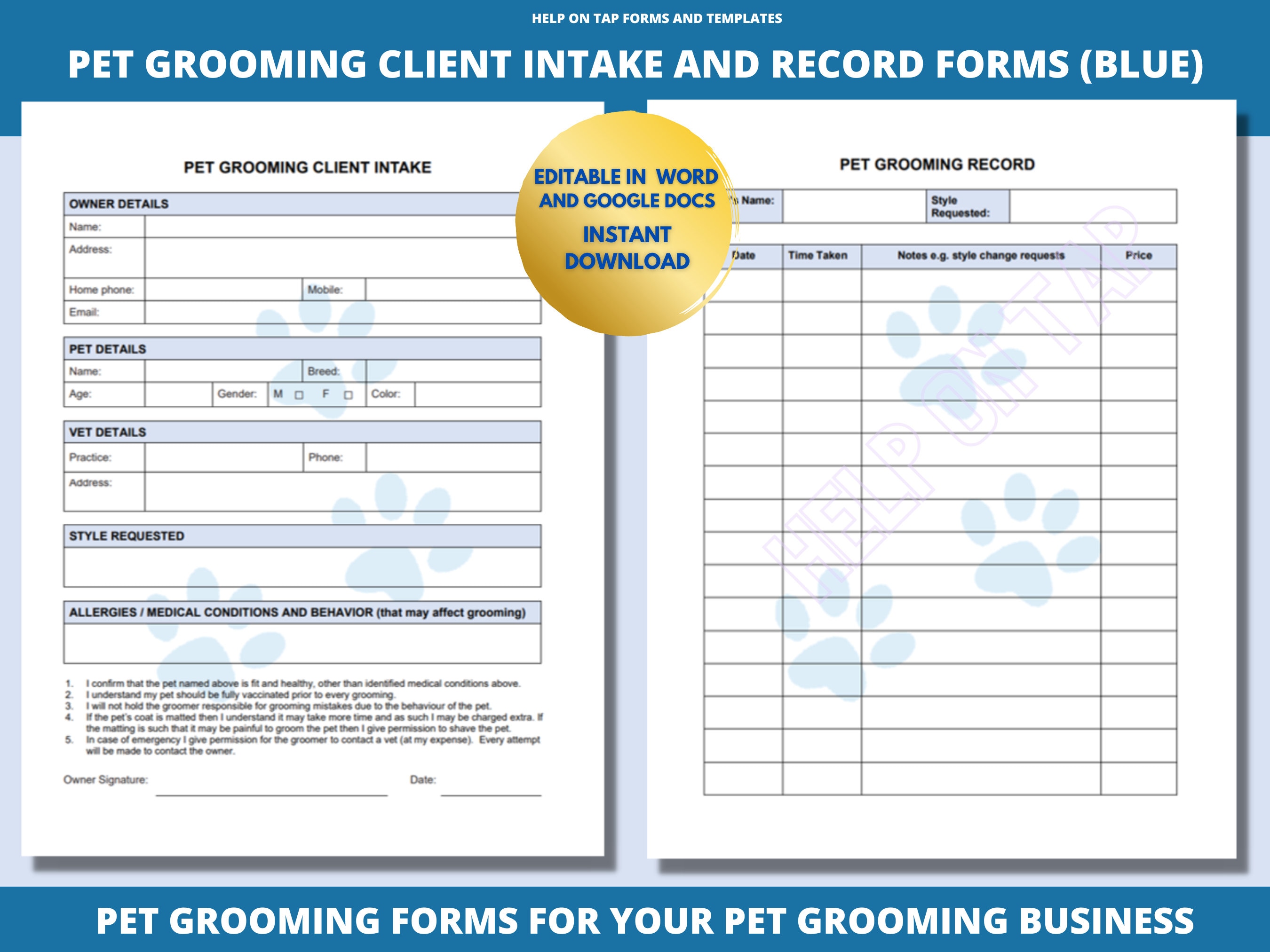 Dog Grooming Form blue Mobile Dog Grooming Template Dog Grooming ...
