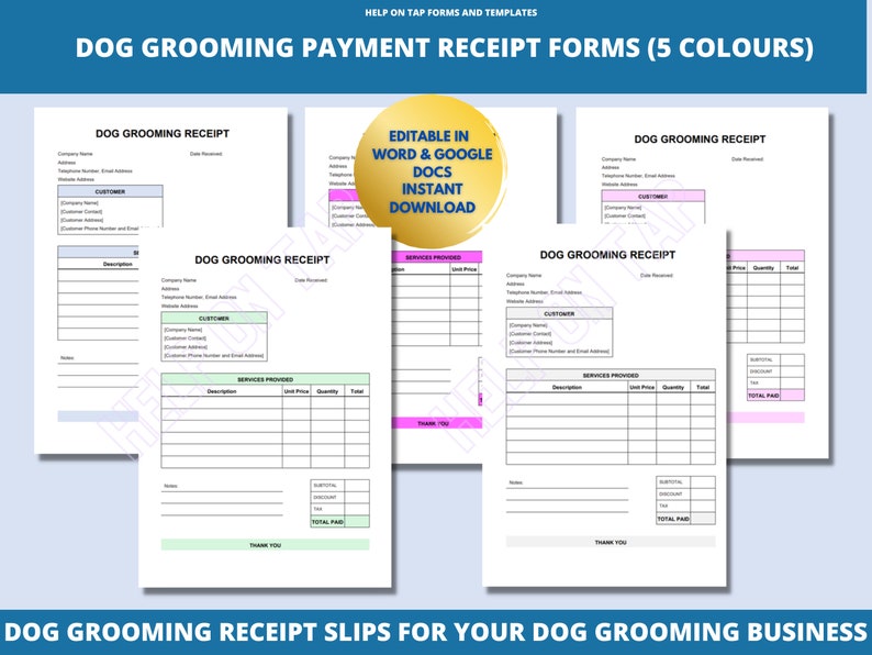 Dog Grooming Payment Receipt Word Dog Grooming Deposit Receipt Simple ...
